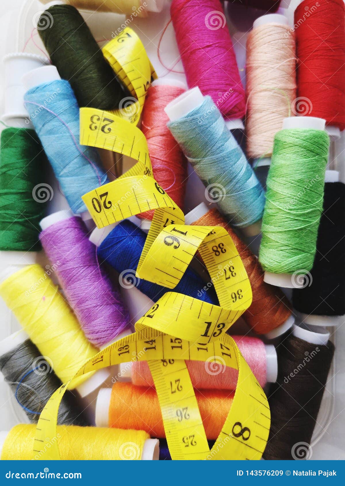Colored Threads with a Yellow Measuring Tape Stock Image - Image of ...