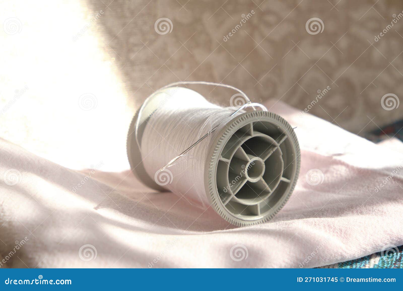 Thread on Fabric and Needle Attached Stock Image - Image of closeup ...