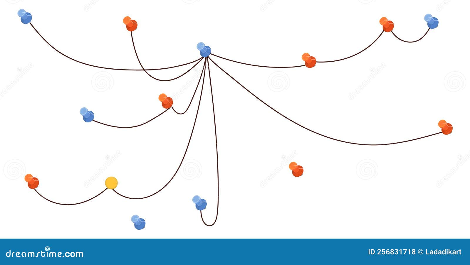 Thread Fixed with Thumb Tacks. Pin Connection Map Stock Vector ...