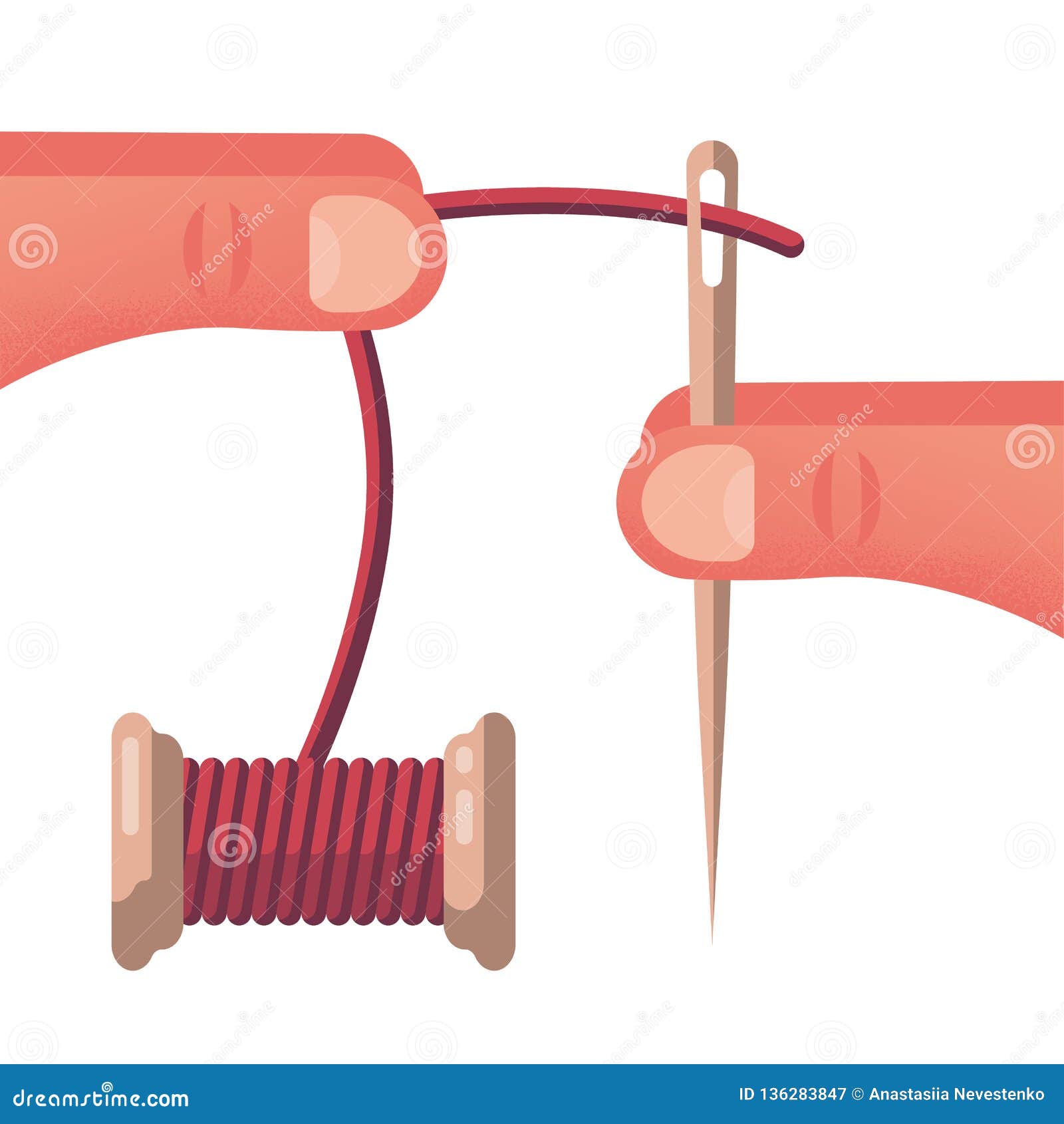 Thread into the Needle. Human Holds in His Hands a Thread and a Stock ...