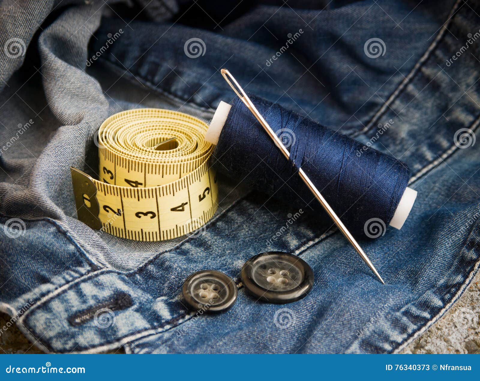 Thread, Needle, Measuring Ruler, Buttons. Stock Image - Image of ...