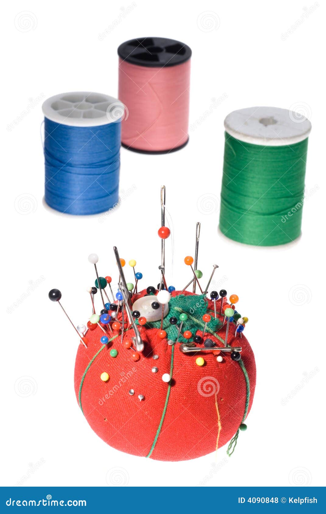 Thread and Needles and Pin Cushion Stock Photo - Image of fashion, seam ...