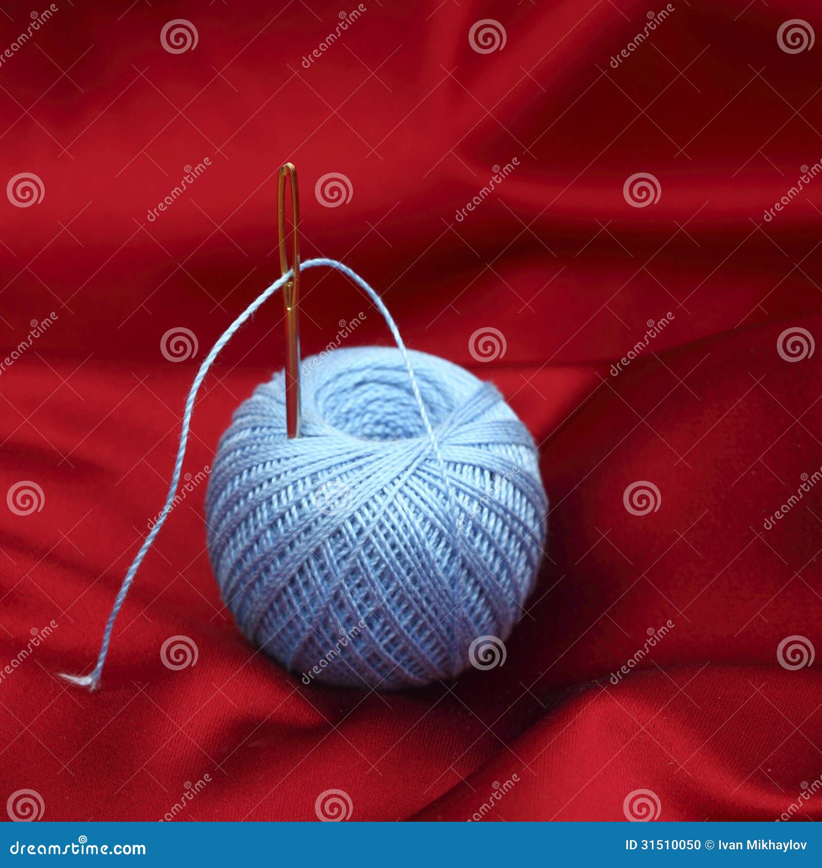 Thread on red silk stock photo. Image of repair, colorful - 31510050