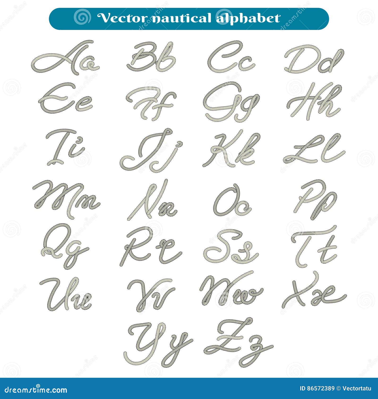 Rope Font, Nautical Hand Written Letters Vector Illustration ...