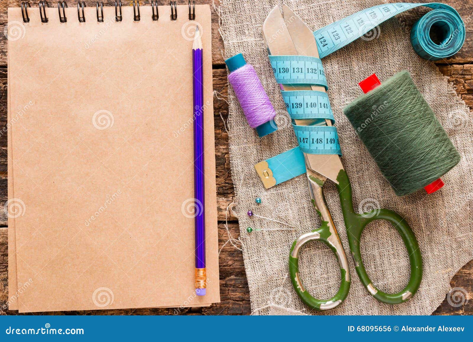 Thread, Scissors, Measuring Tape and a Notebook for Notes Stock Photo ...