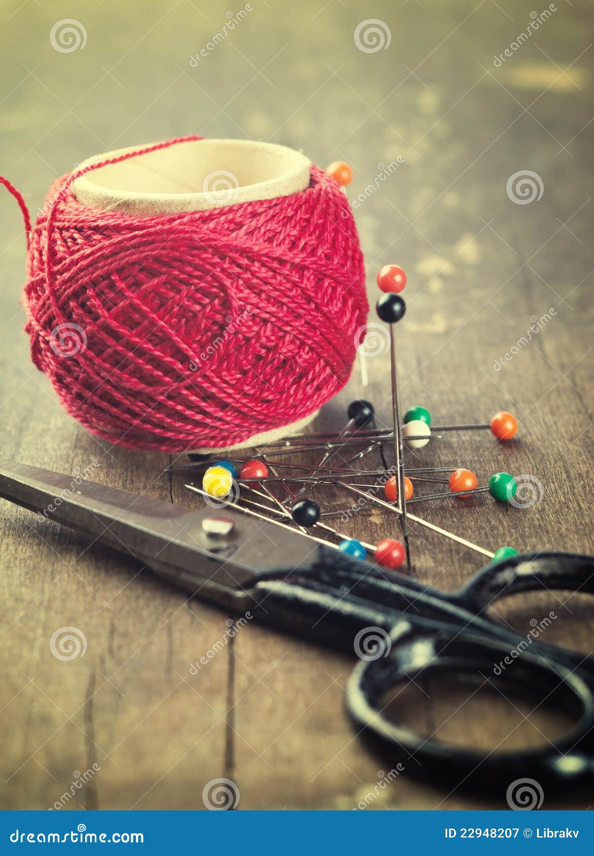 Thread, Scissors and Needles Stock Image - Image of tool, scratches ...