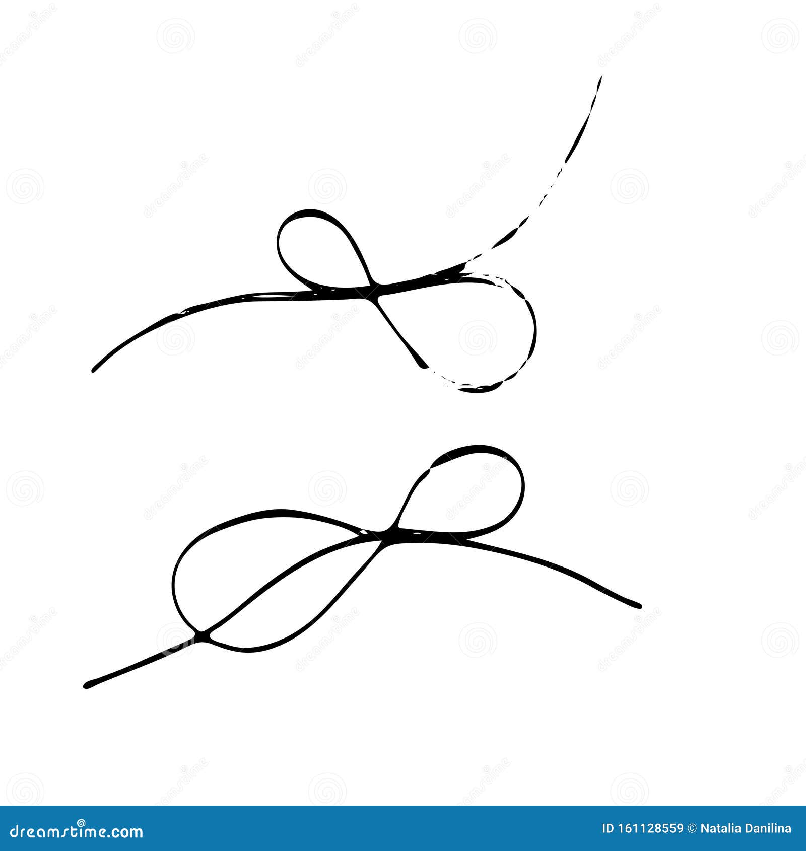 Thread Scribble Bow, Double-looped Knot. Black Line Abstract Scrawl ...