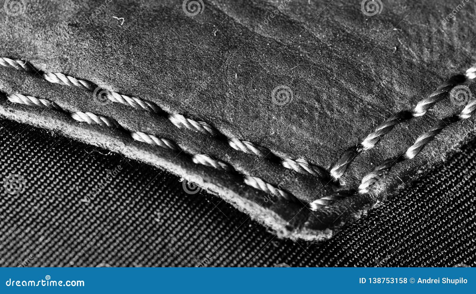 Thread Seam on Black Leather Material As Background Stock Photo - Image ...