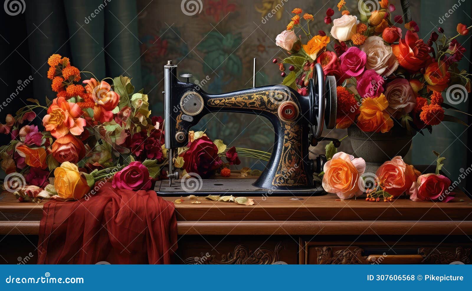 Thread Sewing Machine with Flowers Stock Illustration - Illustration of ...