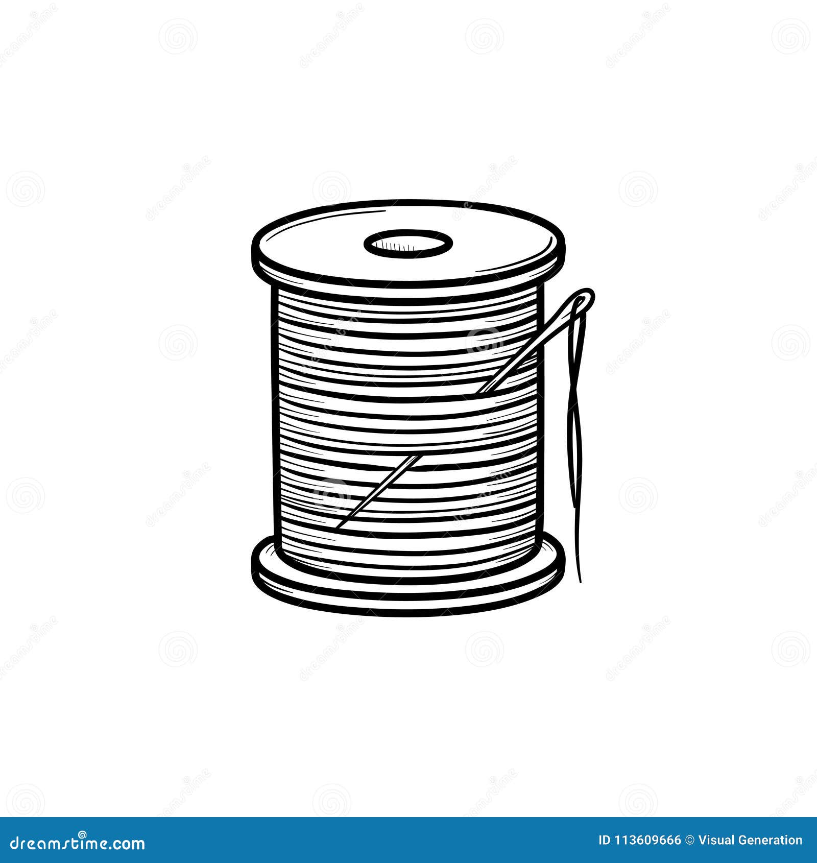 Thread Spool with Needle Hand Drawn Sketch Icon. Stock Vector ...