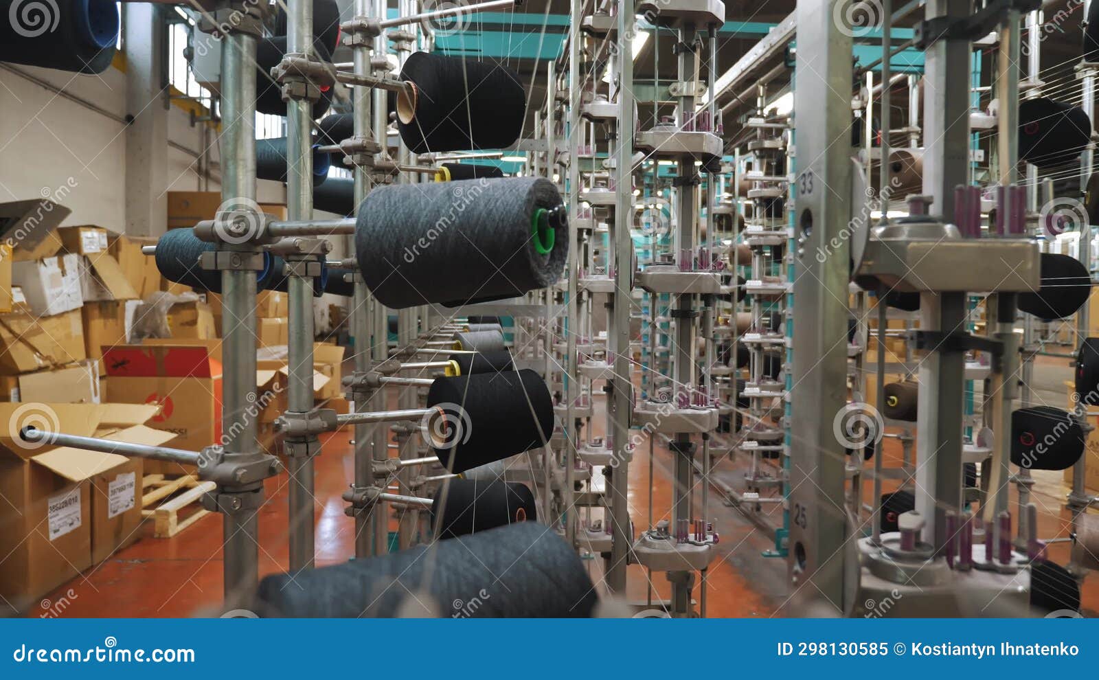 Thread Spools. Textile Industry. Weaving Factory. Racks with Many ...