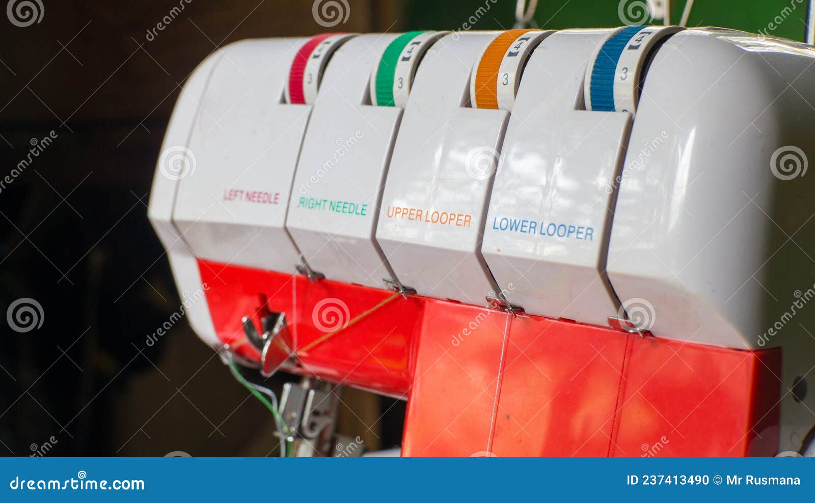 Thread Tension Setting on a Two Needle Overlock Sewing Machine. Stock ...