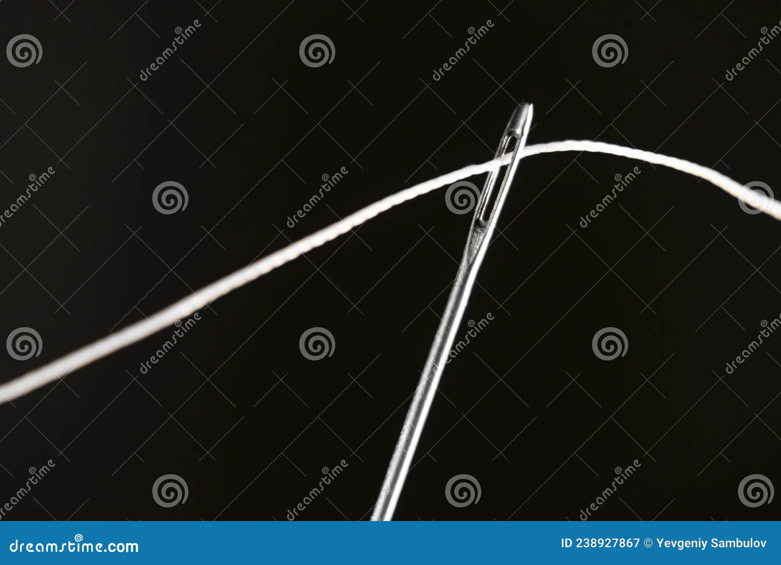 The Thread is Threaded through the Eye of a Sewing Needle. Sewing and ...