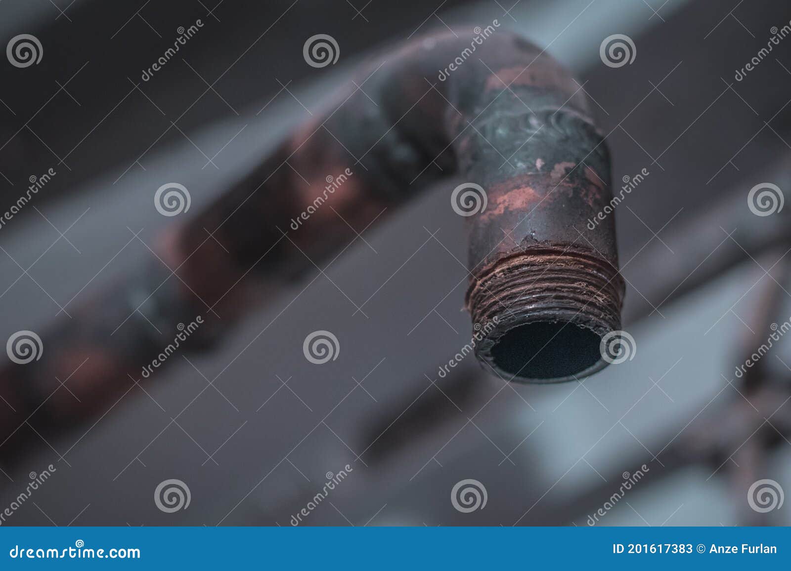 Thread or Tread on an Old Metal Pipe Used for Central Heating Stock ...