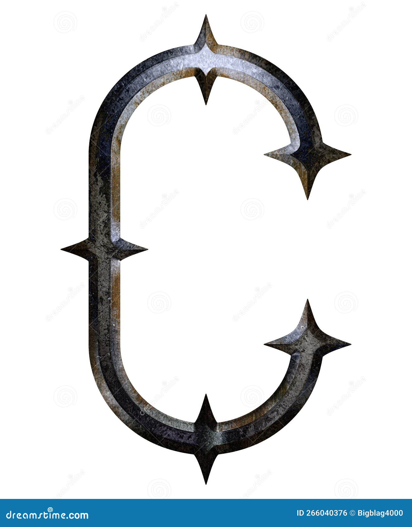 Threadbare and Rusty Ancient Letter.Medieval Metallic Font. Stock ...