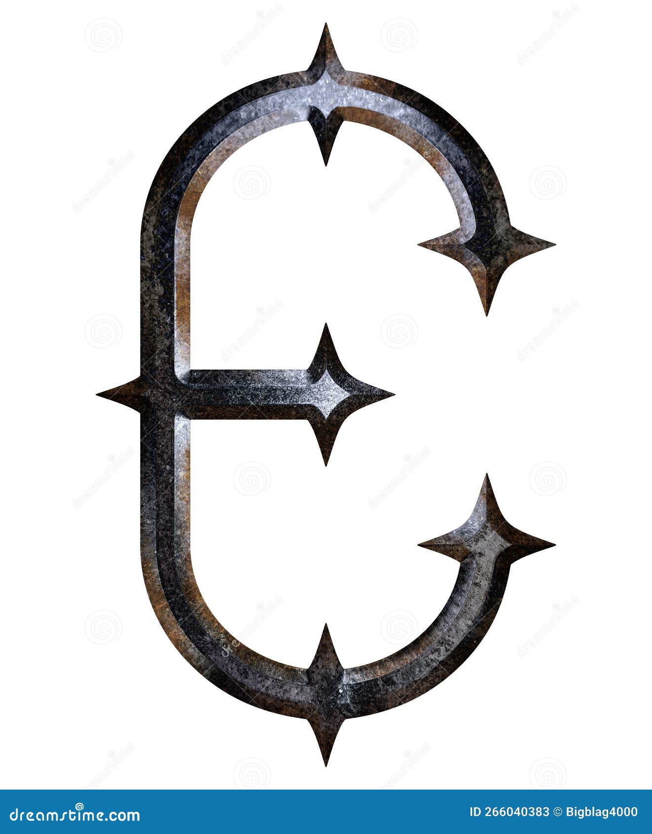 Threadbare and Rusty Ancient Letter.Medieval Metallic Font. Stock ...