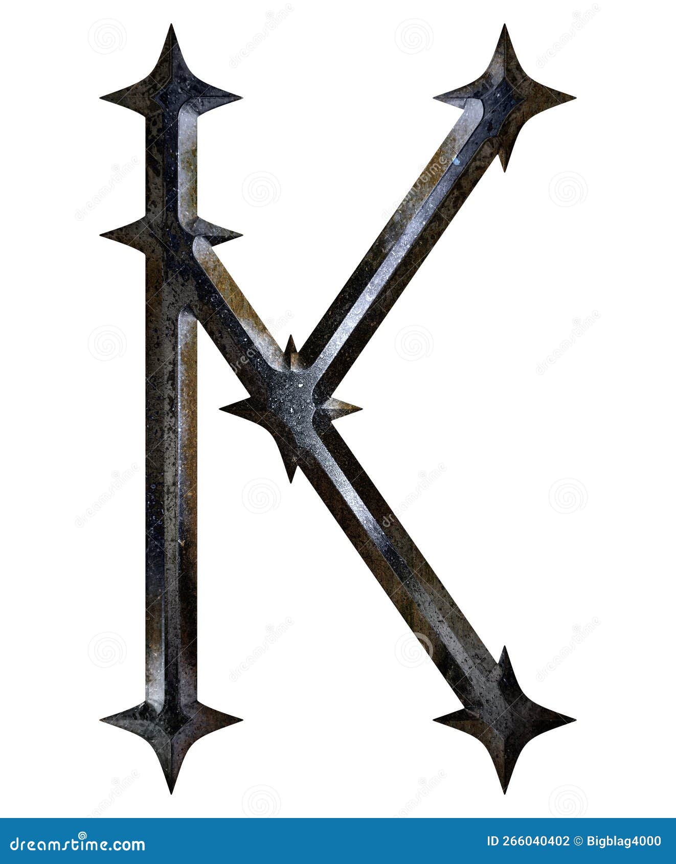 Threadbare And Rusty Ancient Letter.Medieval Metallic Font. Royalty ...