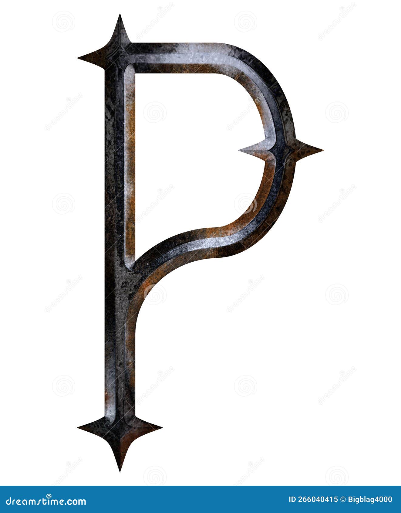 Threadbare and Rusty Ancient Letter.Medieval Metallic Font. Stock ...