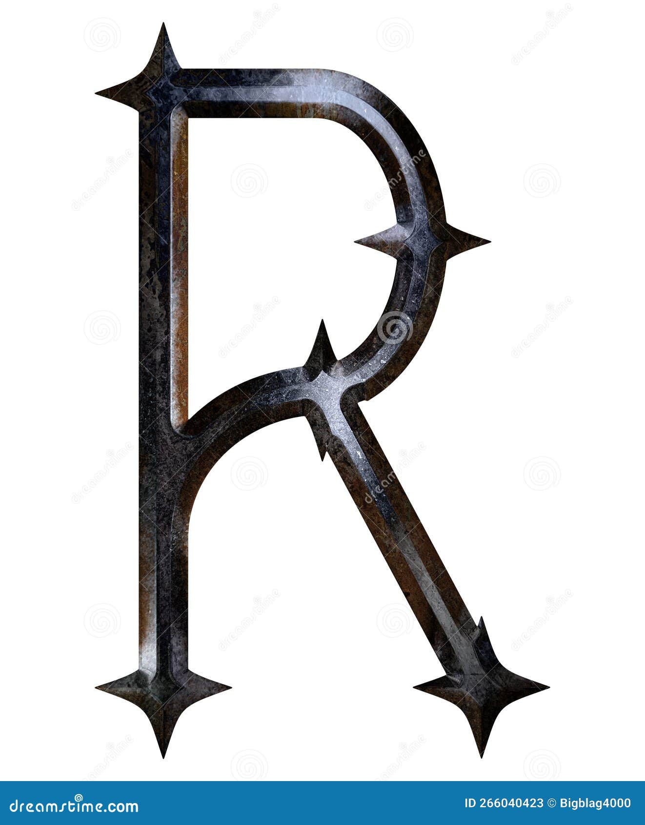 Threadbare and Rusty Ancient Letter.Medieval Metallic Font. Stock ...