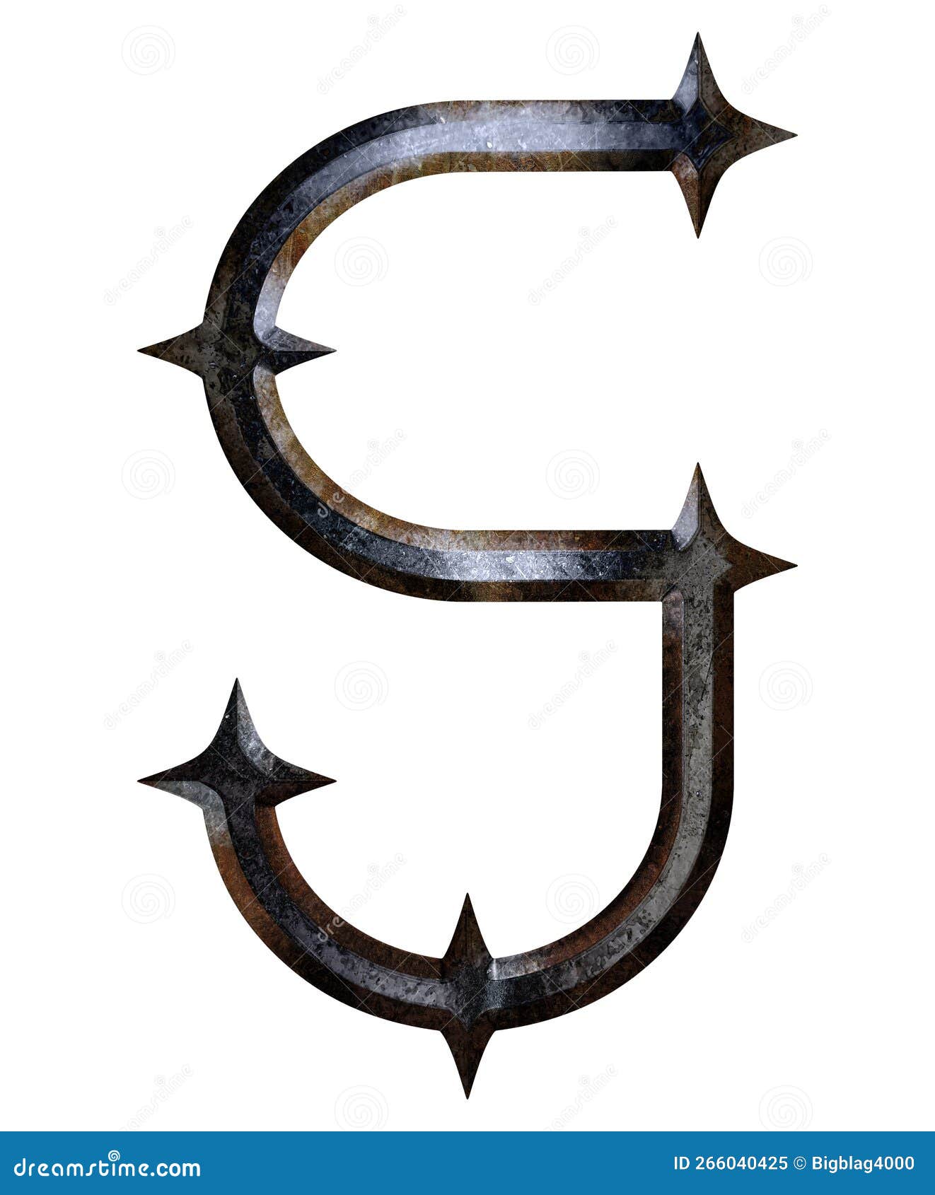 Threadbare and Rusty Ancient Letter.Medieval Metallic Font. Stock ...