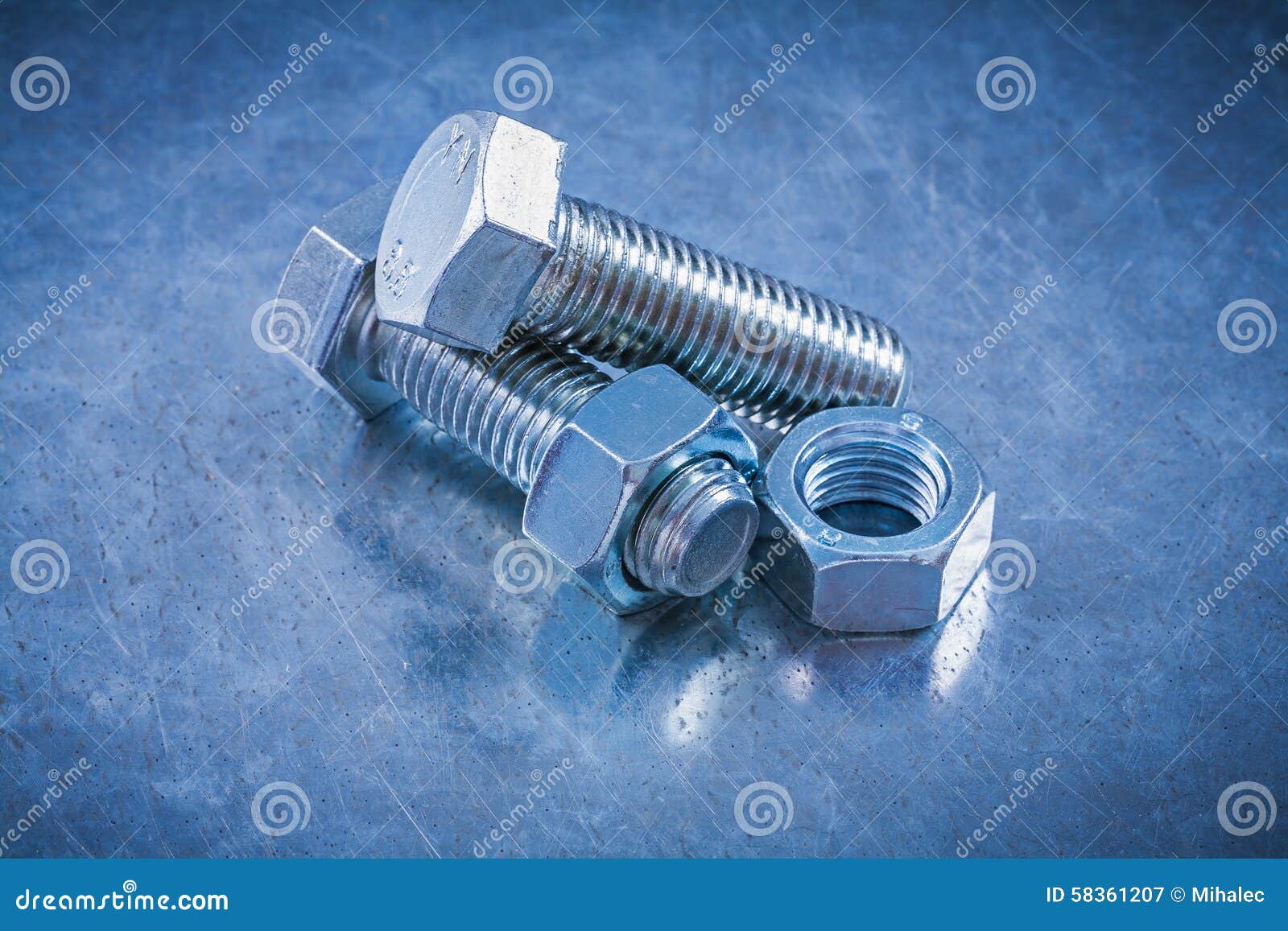 Threaded Bolt Details with Screw-nuts on Metallic Background Con Stock ...
