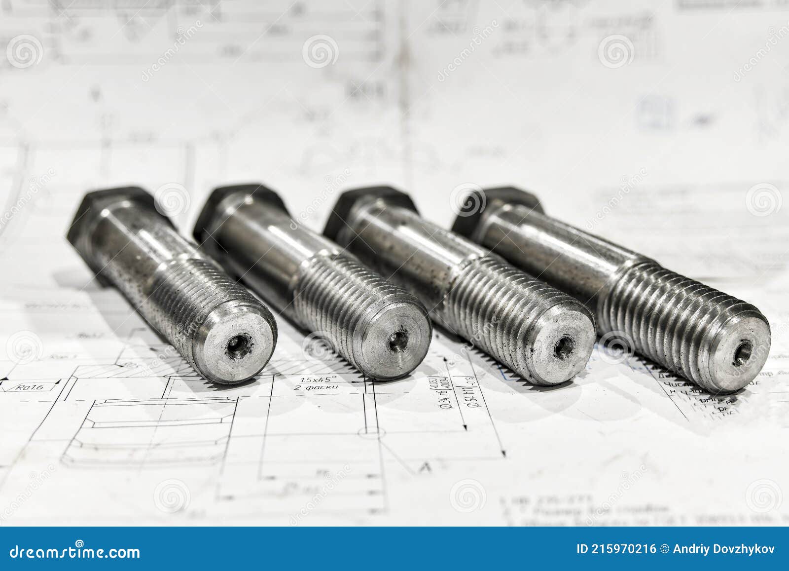 Threaded Bolts in Technical Drawings after Turning Stock Photo - Image ...