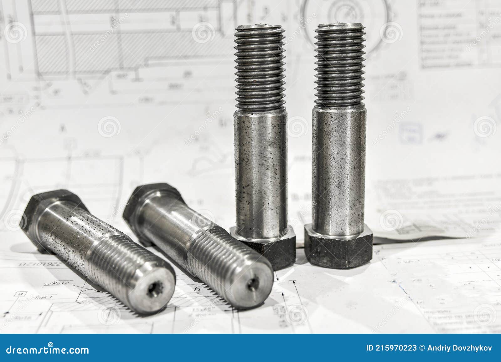 Threaded Bolts in Technical Drawings after Turning Stock Image - Image ...