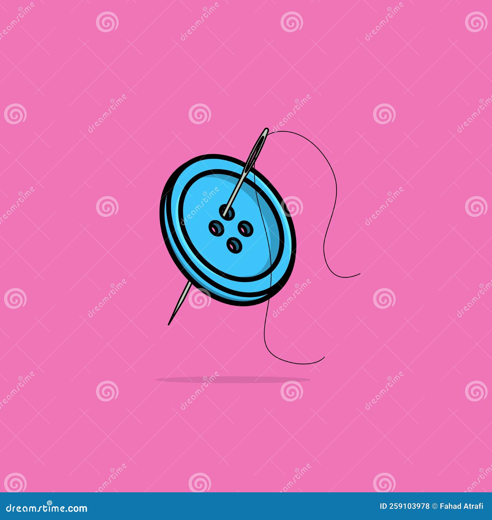 A Threaded Needle and Blue Button Stock Vector - Illustration of round ...