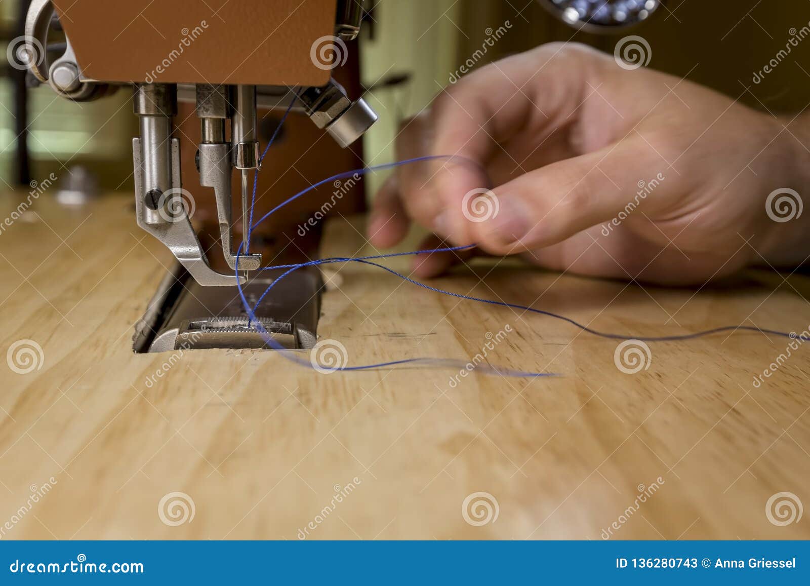 Threading a Commercial Sewing Machine Stock Image - Image of hand ...