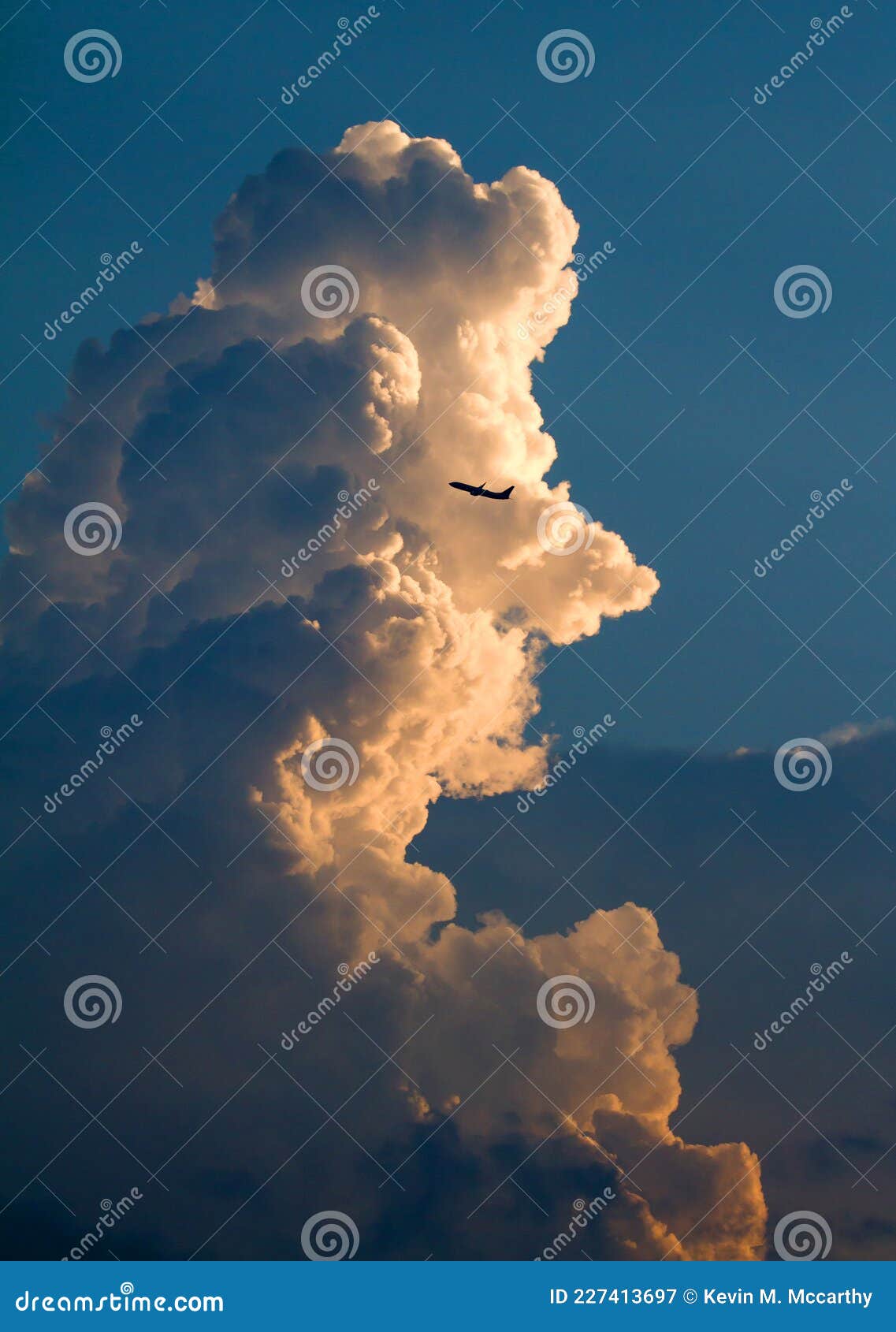 a commericial airliner and a thunderhead at sunset. Coloso