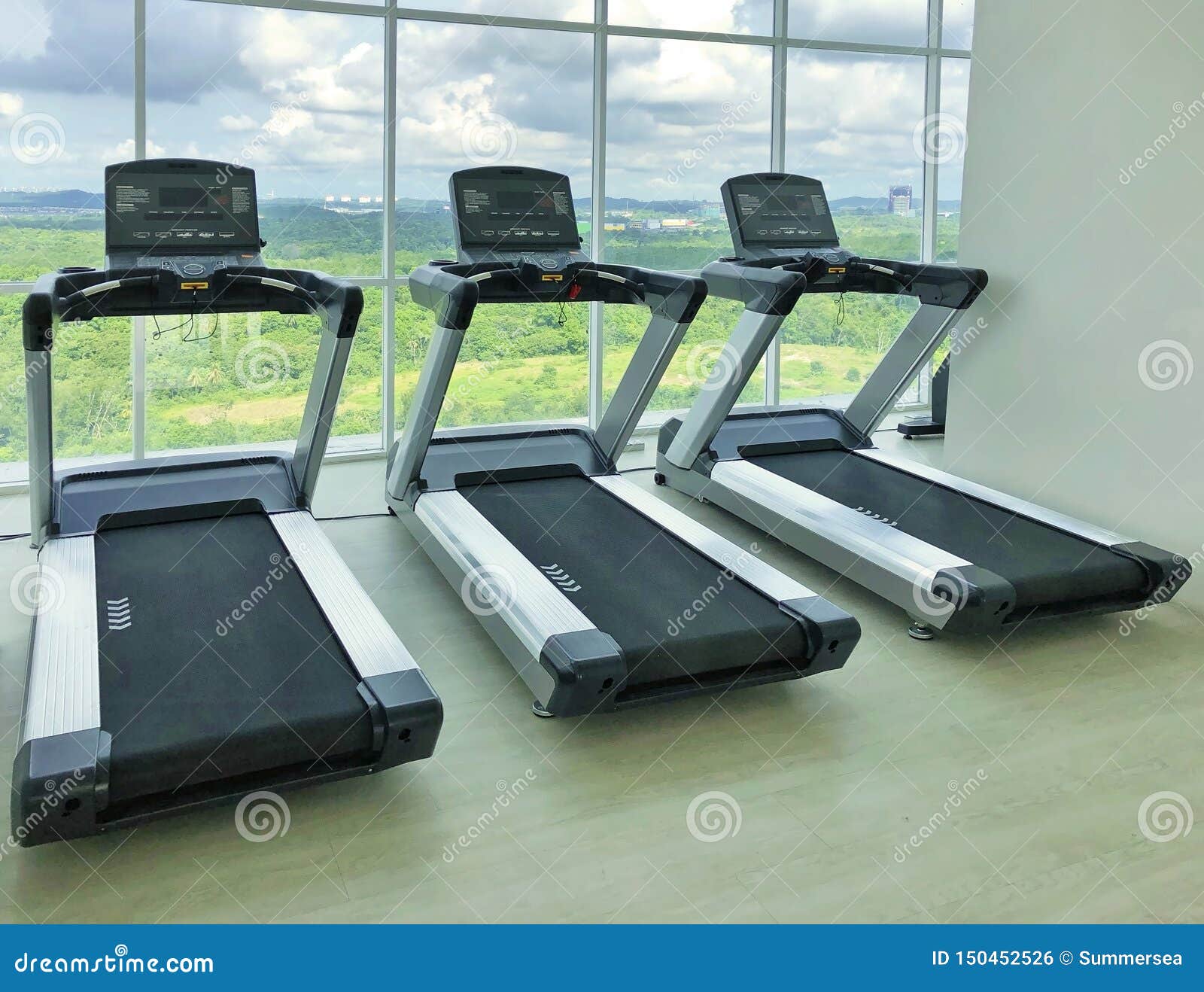 Treadmills in a Gym with a High Rise View Stock Photo - Image of indoor ...