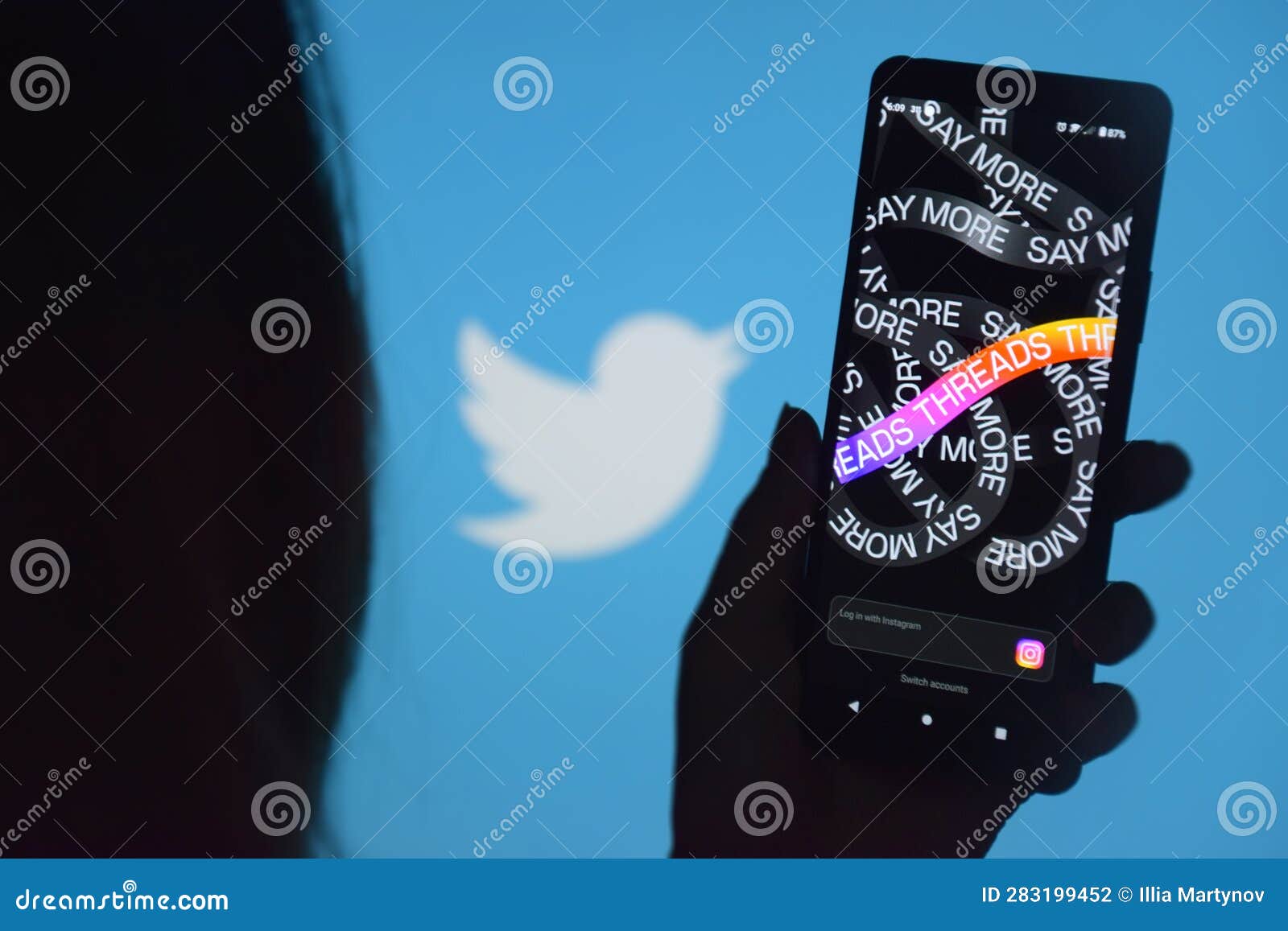 Threads App Logo Seen on Screen. the New Application by Meta Platforms ...