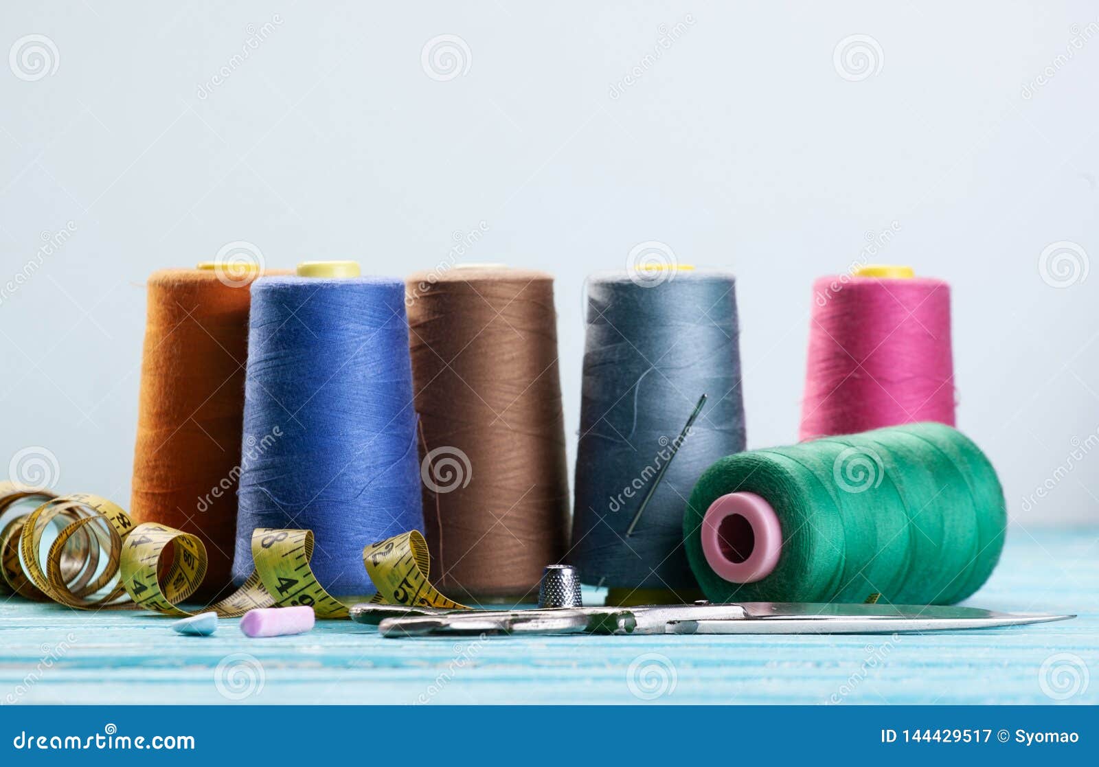 Threads in Coils on the Background of Wooden Painted Boards Stock Image ...