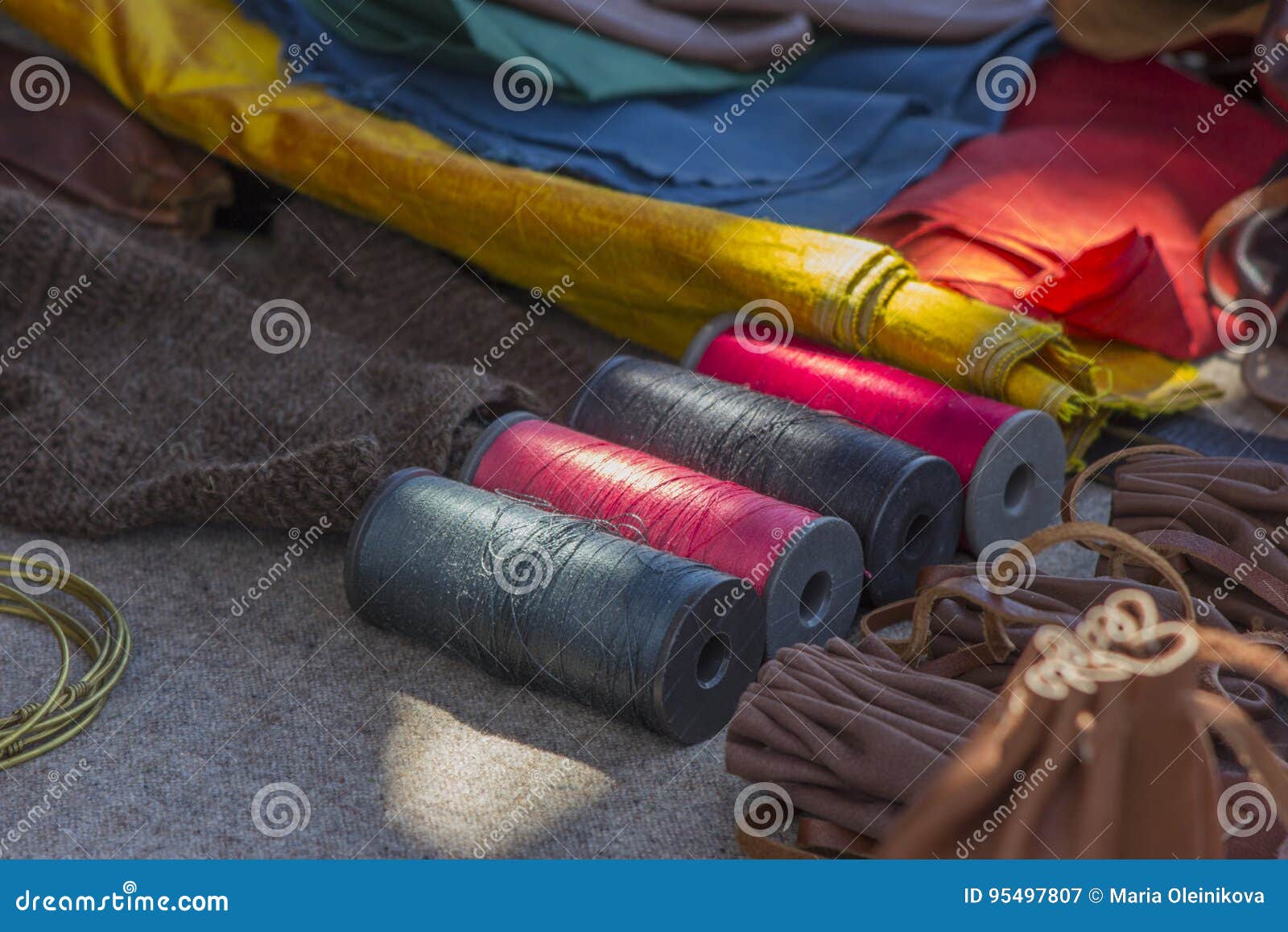Threads in Coils and Fabrics Stock Image - Image of dressmaking ...