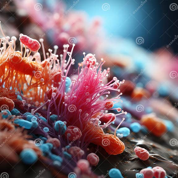 Threads of Fungus and Bacteria Under a Microscope. Microbes and ...