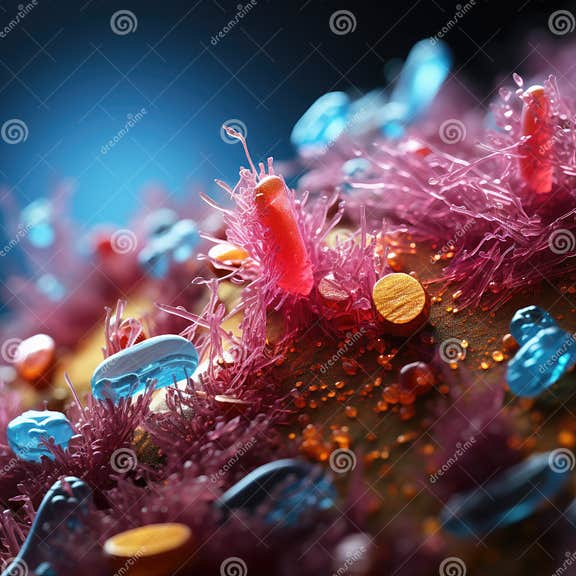 Threads of Fungus and Bacteria Under a Microscope. Microbes and ...