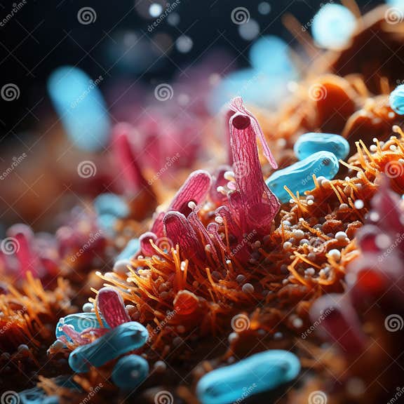 Threads of Fungus and Bacteria Under a Microscope. Microbes and ...