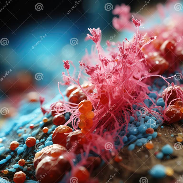 Threads of Fungus and Bacteria Under a Microscope. Microbes and ...