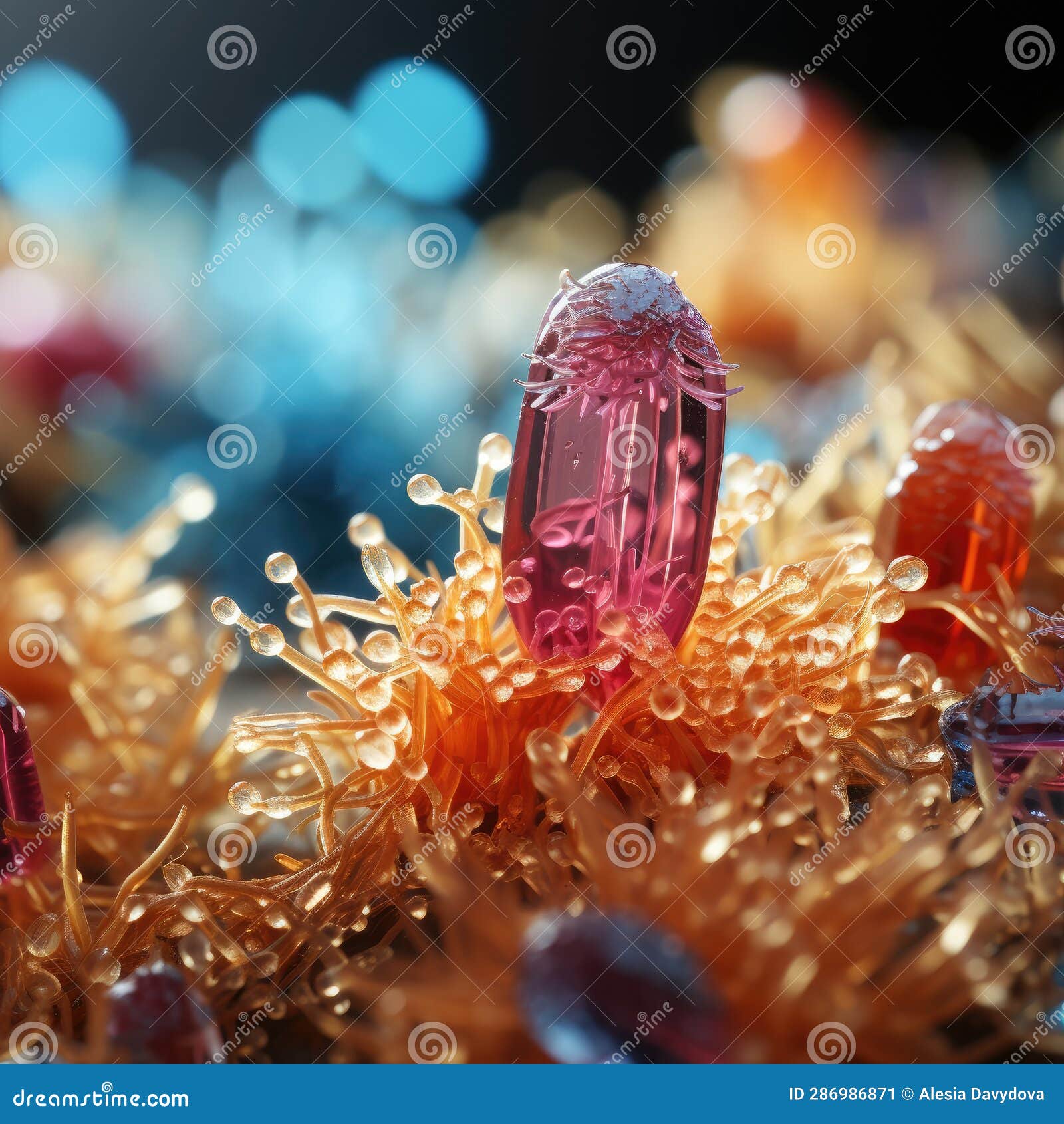 Threads of Fungus and Bacteria Under a Microscope. Microbes and ...