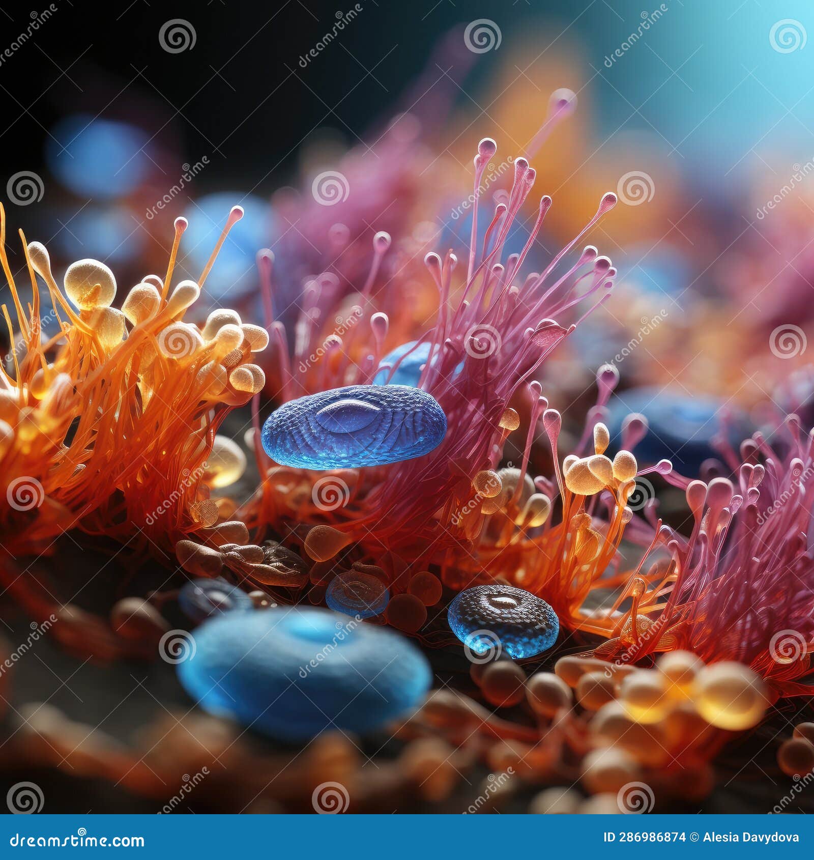 Threads of Fungus and Bacteria Under a Microscope. Microbes and ...