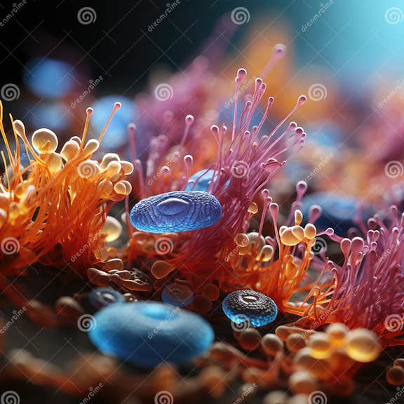 Threads of Fungus and Bacteria Under a Microscope. Microbes and ...