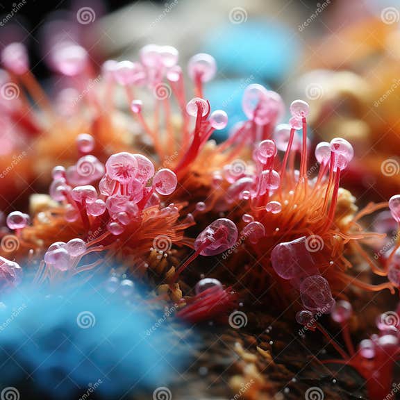 Threads of Fungus and Bacteria Under a Microscope. Microbes and ...