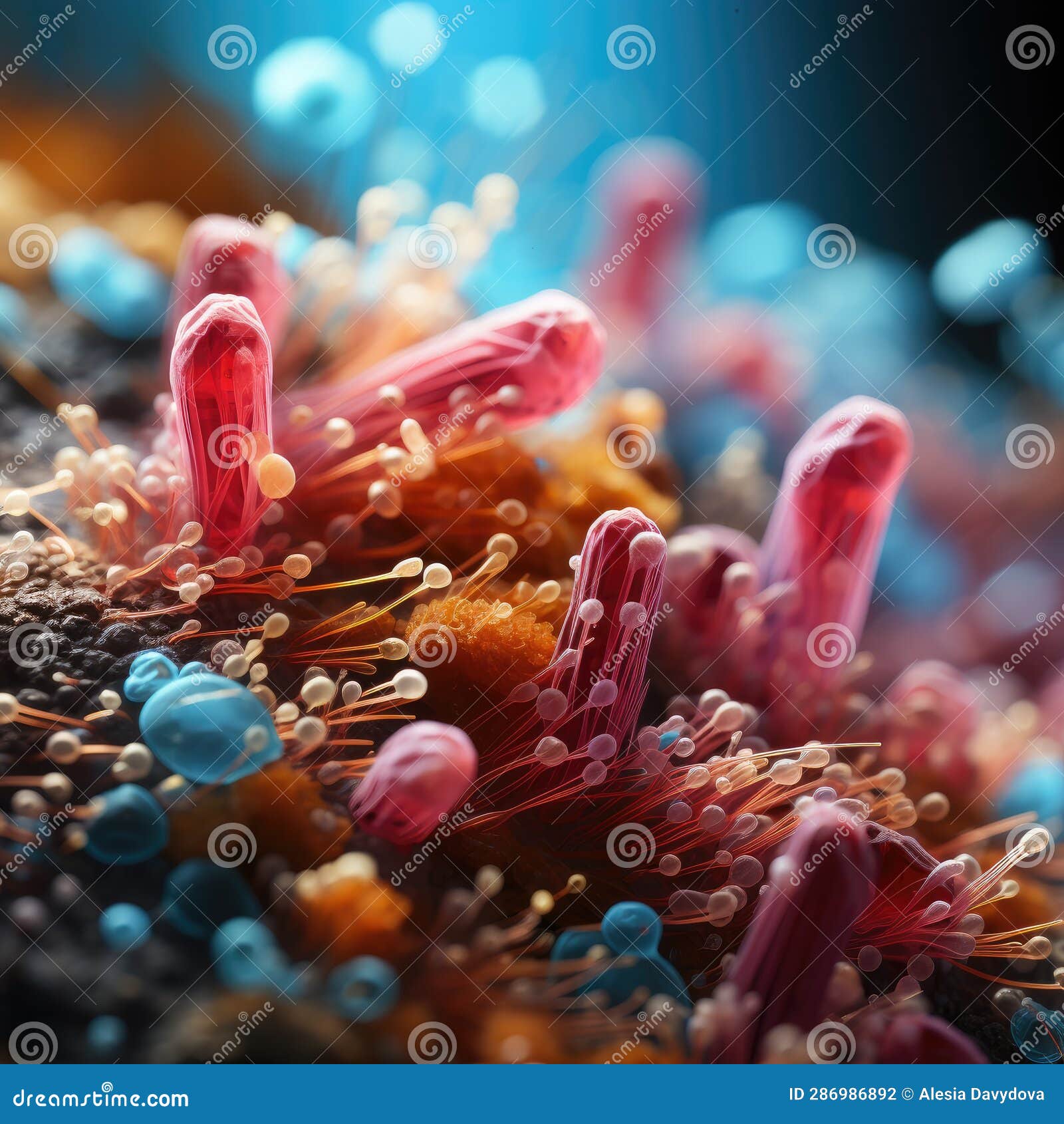 Threads of Fungus and Bacteria Under a Microscope. Microbes and ...