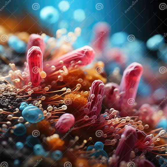 Threads of Fungus and Bacteria Under a Microscope. Microbes and ...