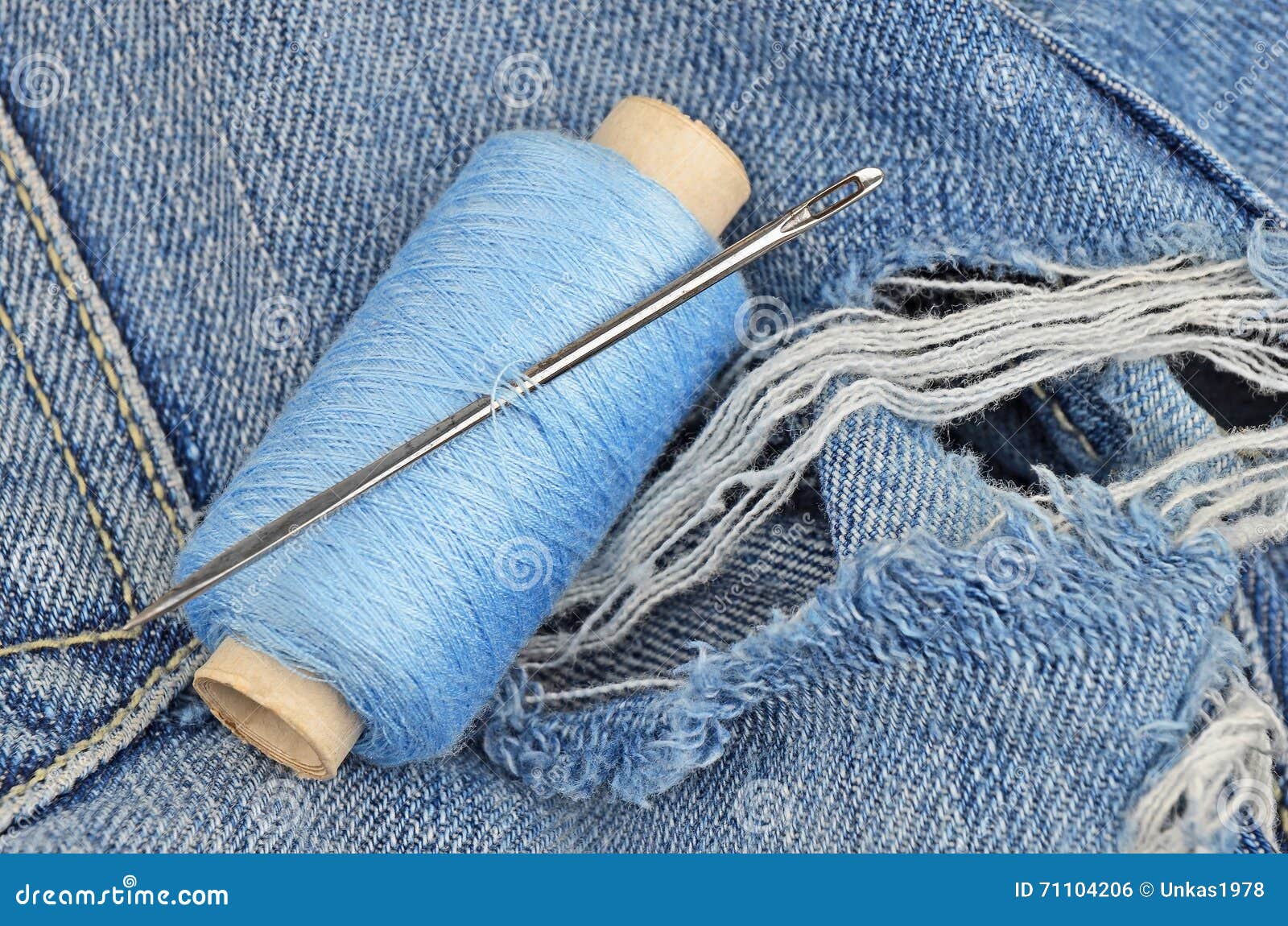 Threads on Jeans, Wear Repair Concept Stock Photo - Image of handiwork ...