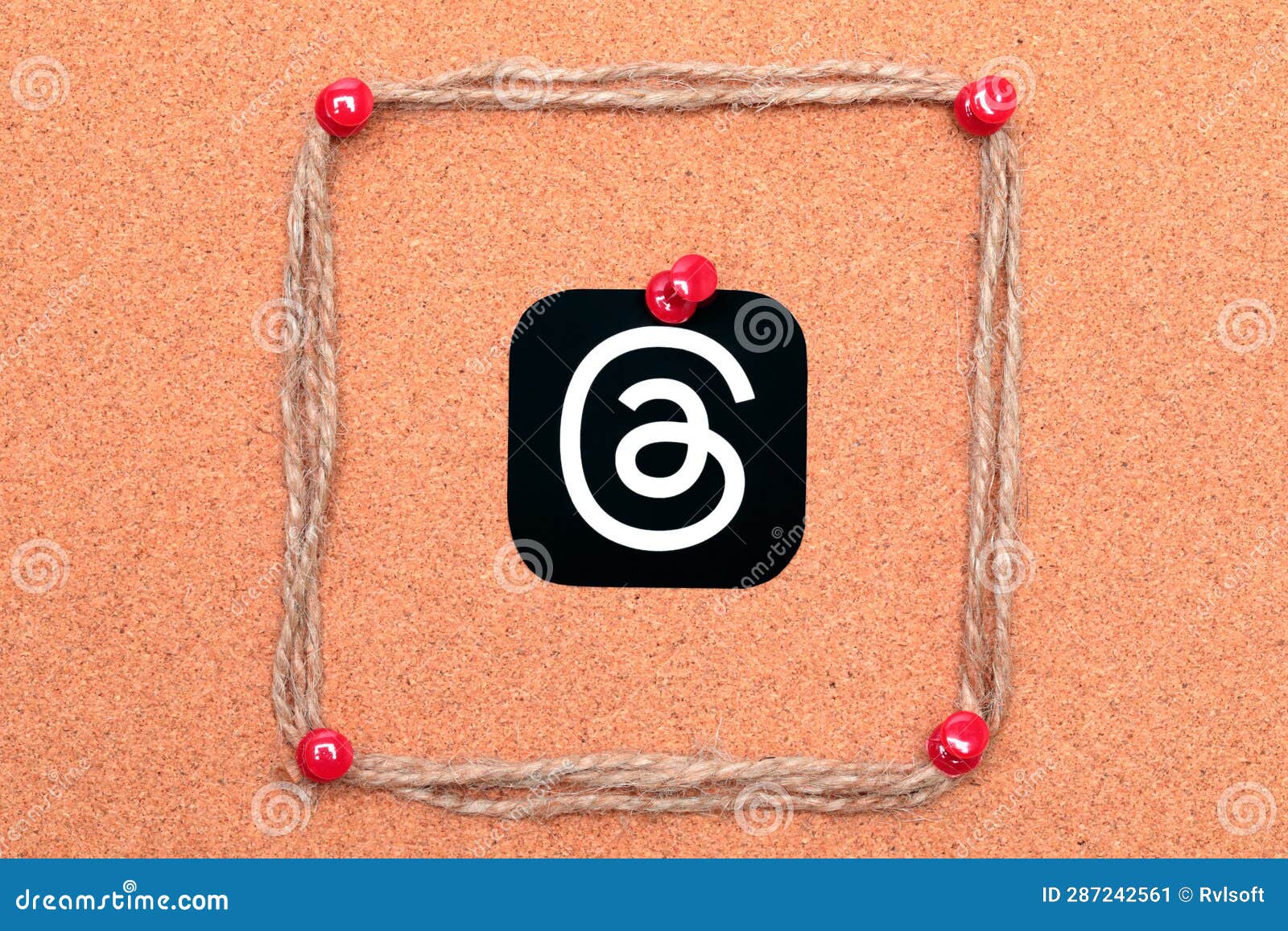 Threads Mobile App Icon Pinned on Cork Tree Background with Pinned ...