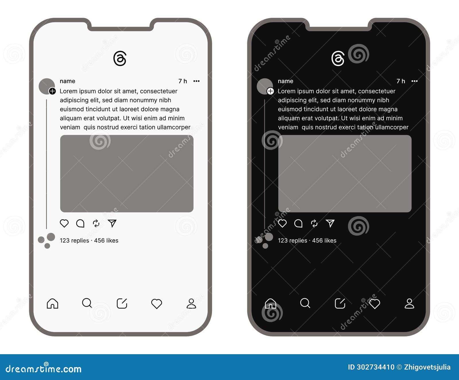 Threads Mockup with Dark Mode and Light Mode Versions. Social Media ...