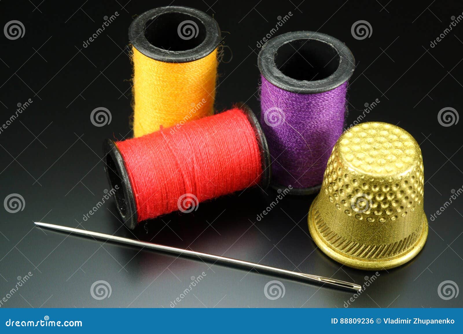 Threads with Needle and Thimble Stock Photo - Image of household ...