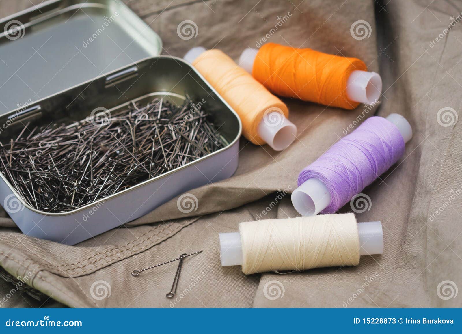 Threads and pins stock image. Image of needlework, life - 15228873