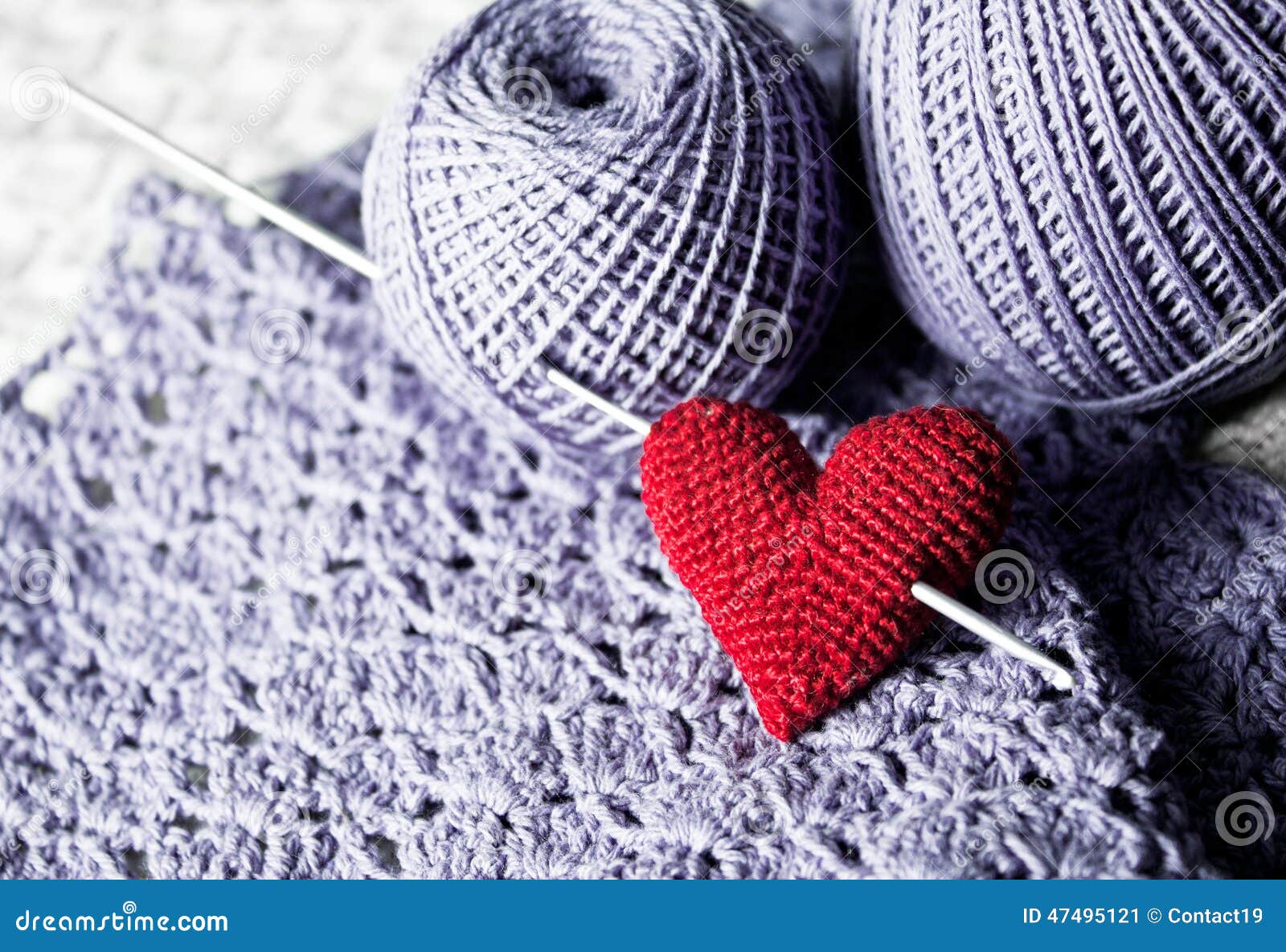 Threads with Red Handmade Knitted Heart Stock Image - Image of business ...